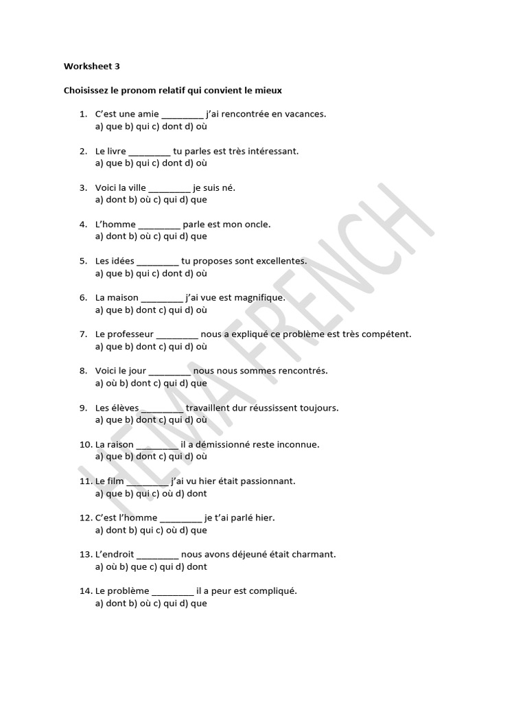 Exercices sur les pronoms relatifs | PDF