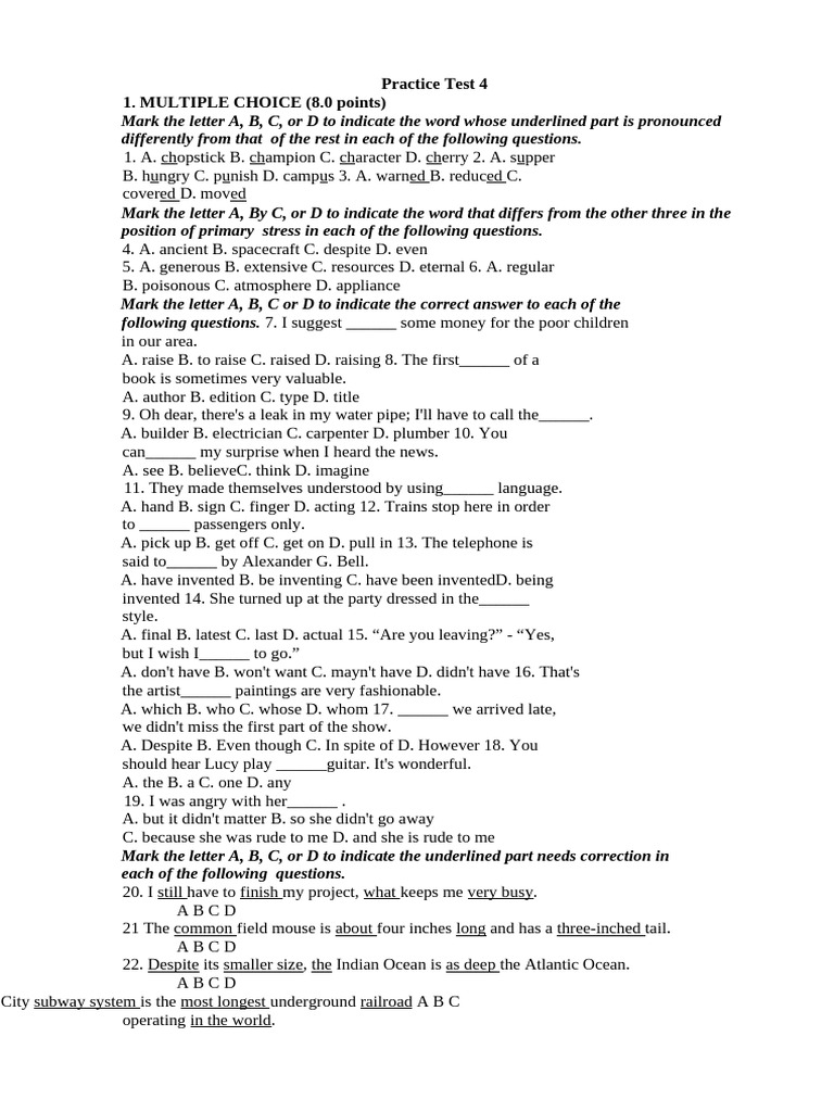 English Language Practice Test 4 | PDF