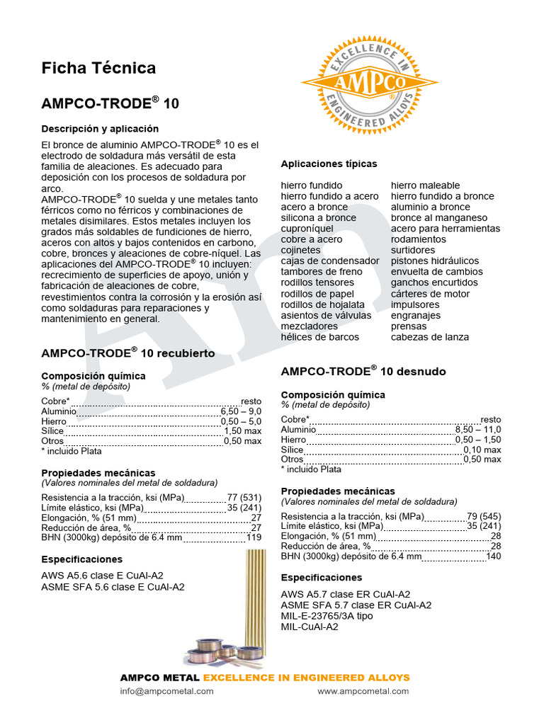 Ampco Trode 10 | PDF | Cobre | Bronce