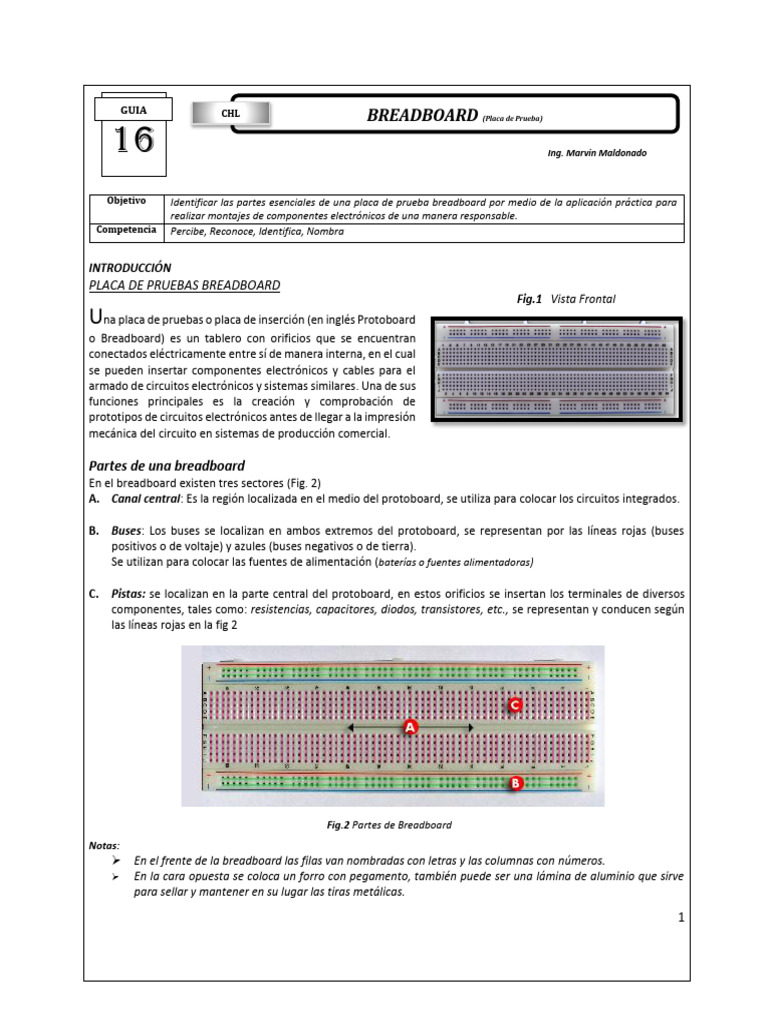 Partes y Uso de la Breadboard | PDF | Corriente eléctrica | Electricidad