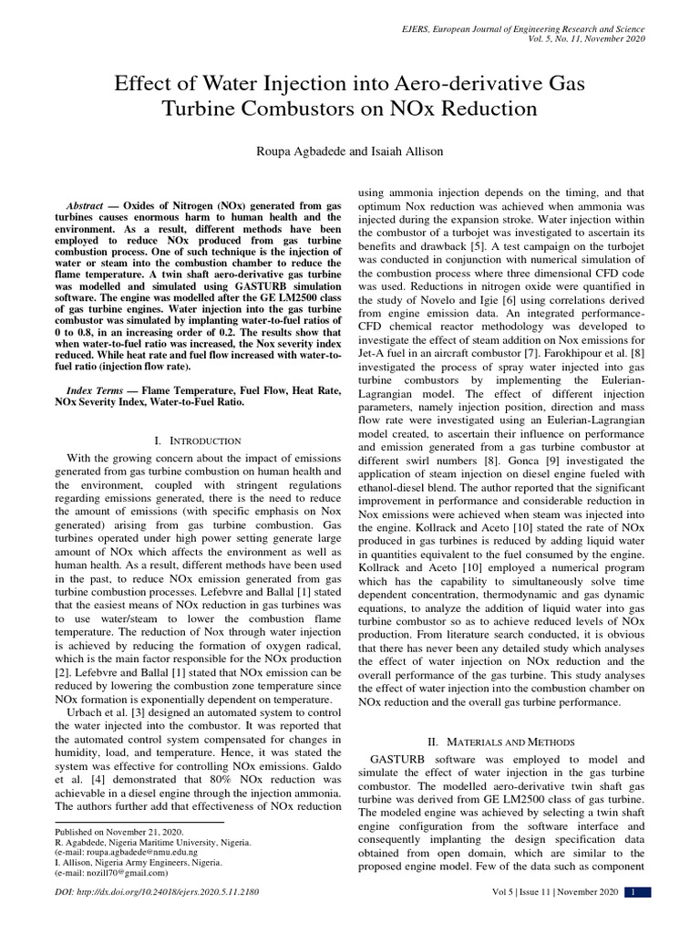 Water Injection Impact on Gas Turbine NOx | PDF | N Ox | Combustion