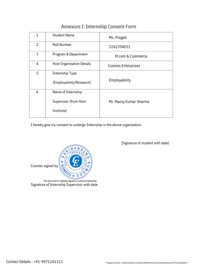 Internship Consent and Assessment Form | PDF | Business