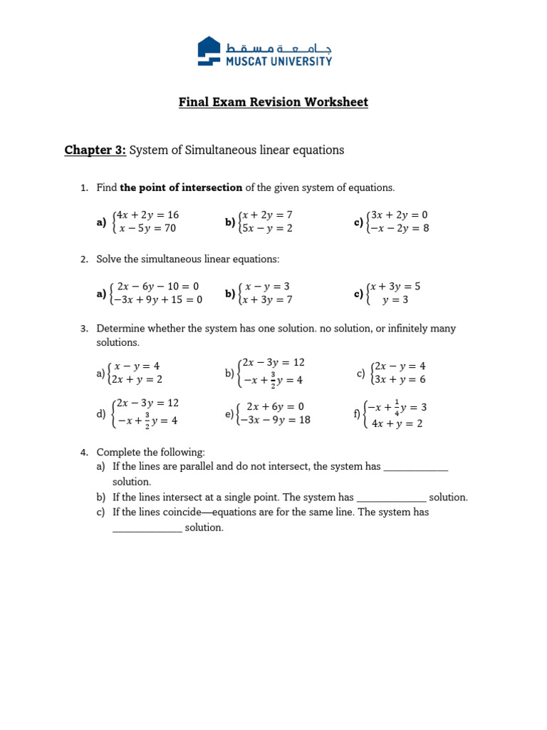 Final Exam Revision Worksheet | PDF | Equations | Quadratic Equation
