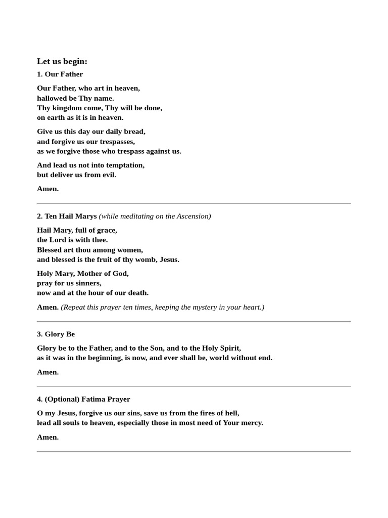 Catholic Prayer Guide: Our Father & Hail Mary | PDF