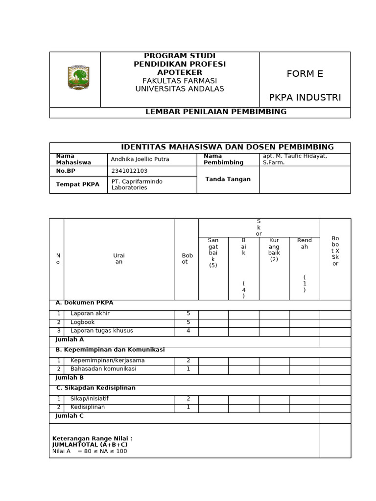Form Nilai Indus KF | PDF