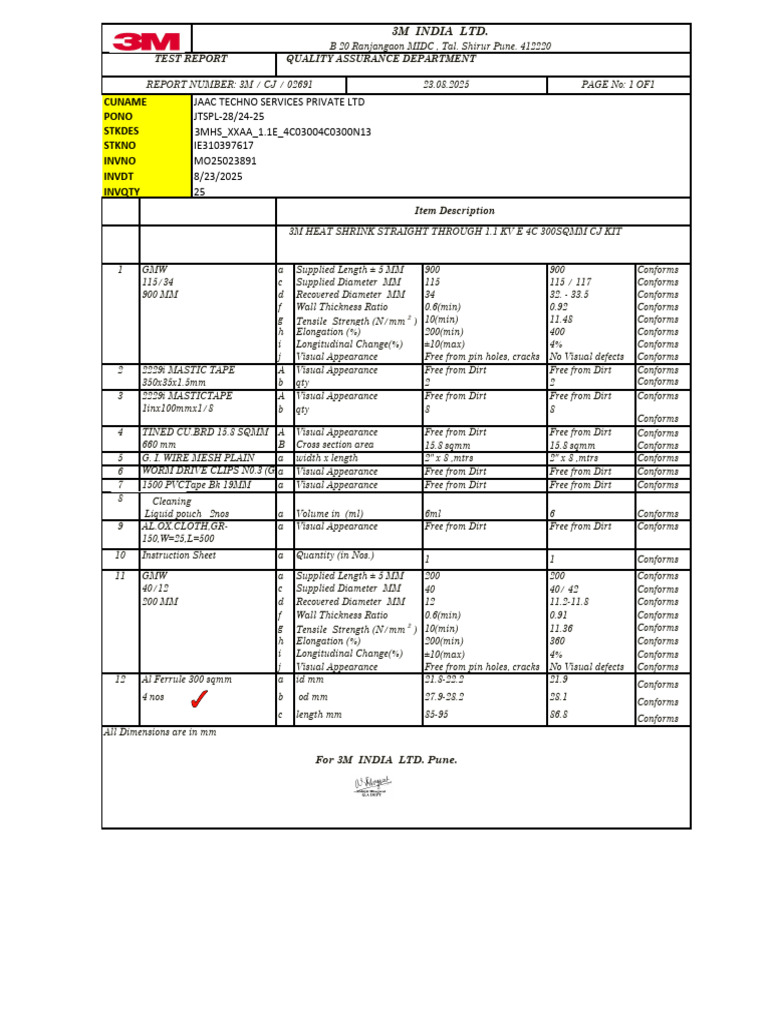 3M Quality Assurance Test Report | PDF | Mechanical Engineering