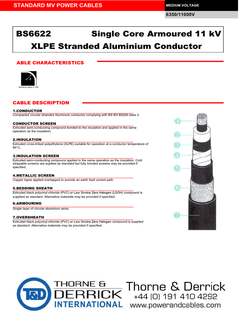 11kV MV Cables BS6622 BS7835 Single Core XLPE AWA Stranded Aluminium ...