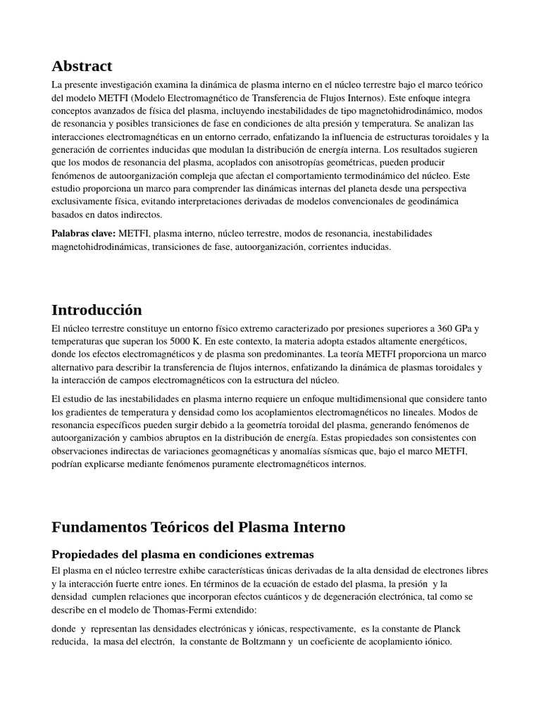 Dinámica del Plasma en el Núcleo Terrestre | PDF | Plasma (Física ...