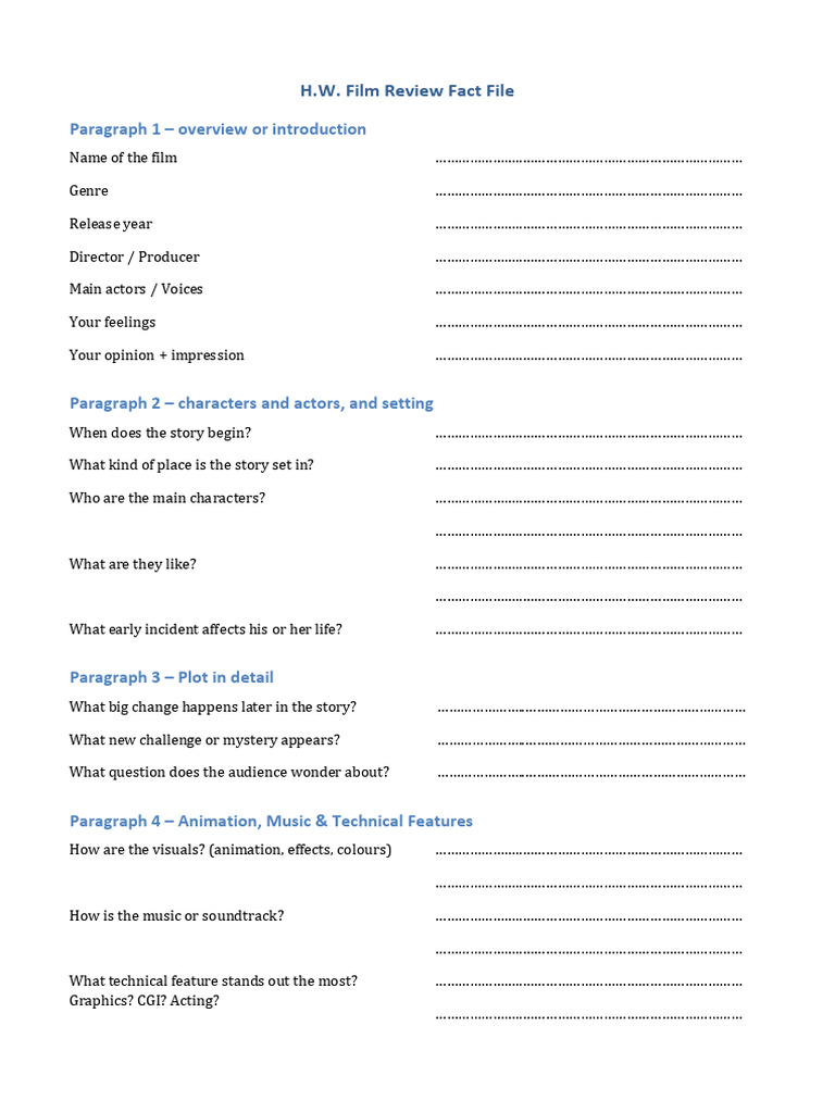 H.W. Film Review Guide and Template | PDF