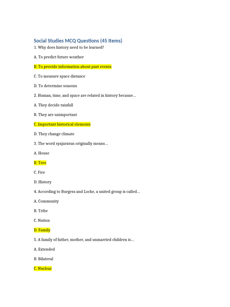 Social Studies MCQs: 45 Questions | PDF | Rain | Subtropics