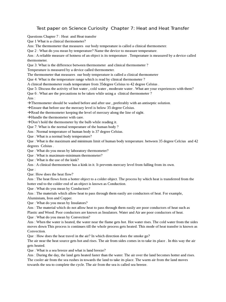 Chapter 7 Heat and Heat Transfer | PDF | Thermometer | Temperature