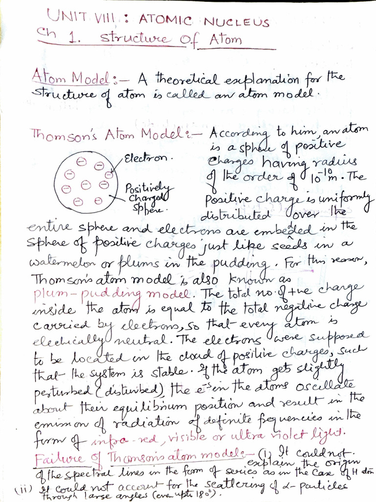 Atoms and Nuclei Short Notes | PDF