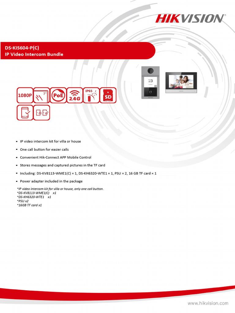 DS KIS604 PC IP Video Intercom Bundle Datasheet 20240311 | PDF | Wi Fi ...
