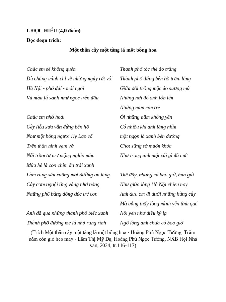 V9 (Thơ) M T Thân Cây M T Tàng Lá M T Bông Hoa | PDF