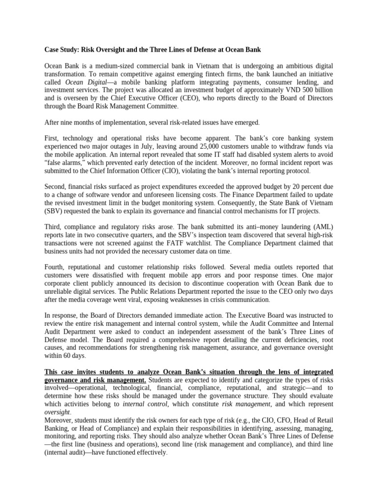 Ocean Bank Risk Oversight Case Study | PDF | Internal Control | Risk ...
