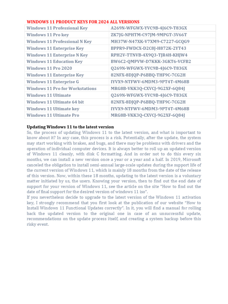 Windows 11 Product Keys for 2024 | PDF | Microsoft Windows | Operating ...