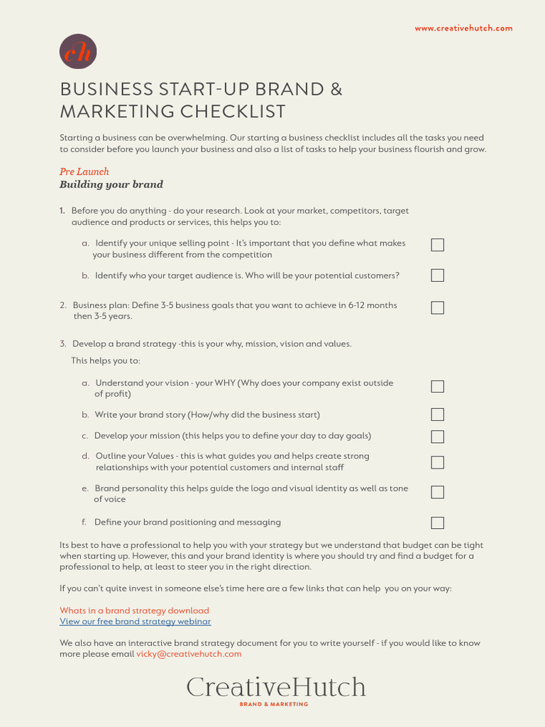 Business Start-Up Branding Checklist | PDF | Brand | Marketing