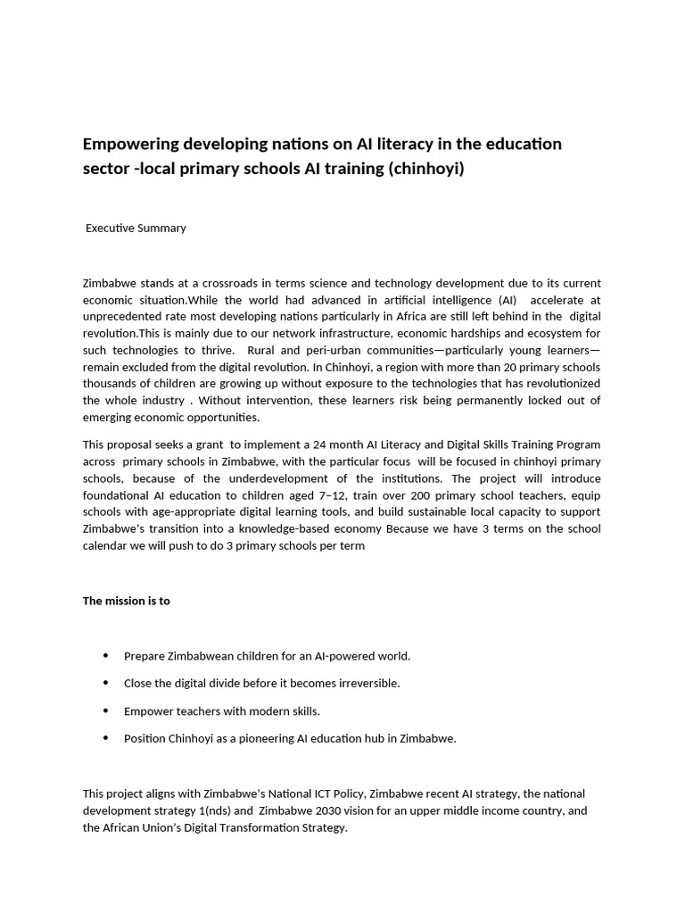 AI Literacy Training for Chinhoyi Schools | PDF | Artificial ...