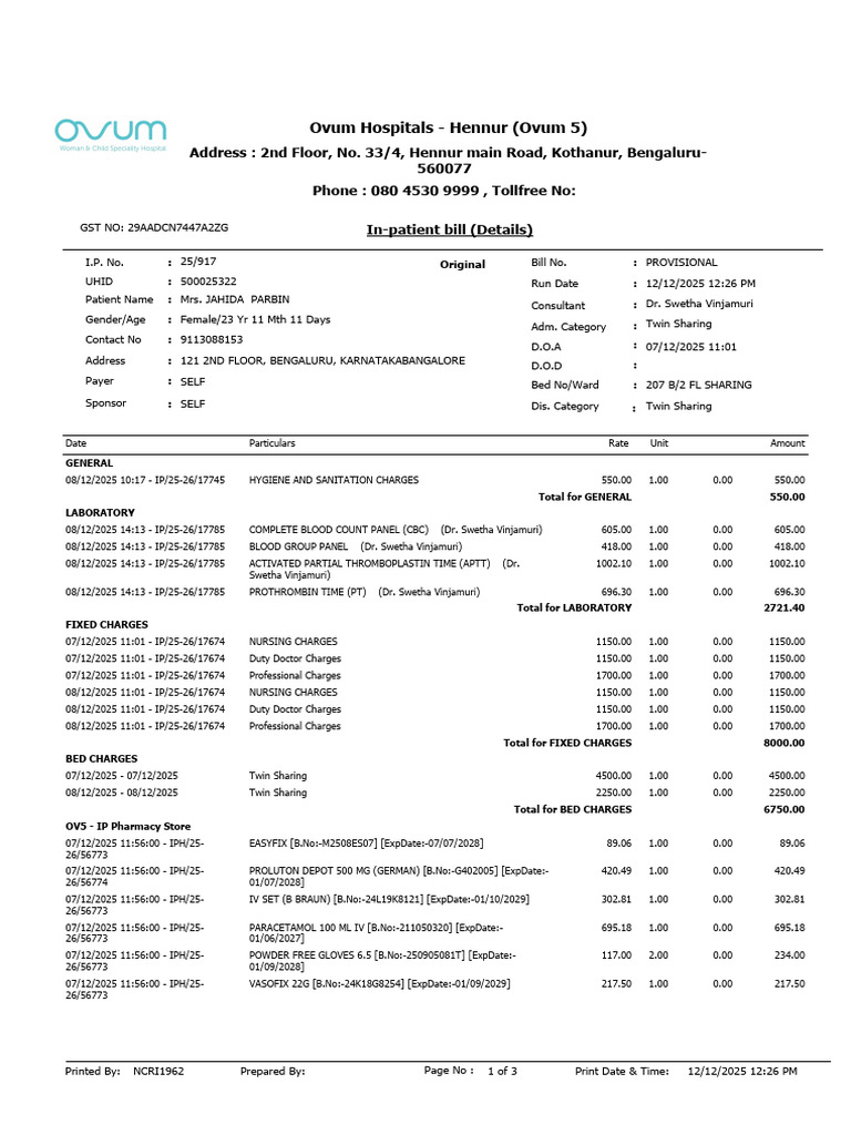Mrs.jahida Parbin Provisional Bill | PDF | Medicine | Medical Specialties