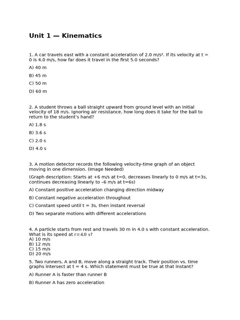 Unit 1 — Kinematics | PDF | Acceleration | Velocity