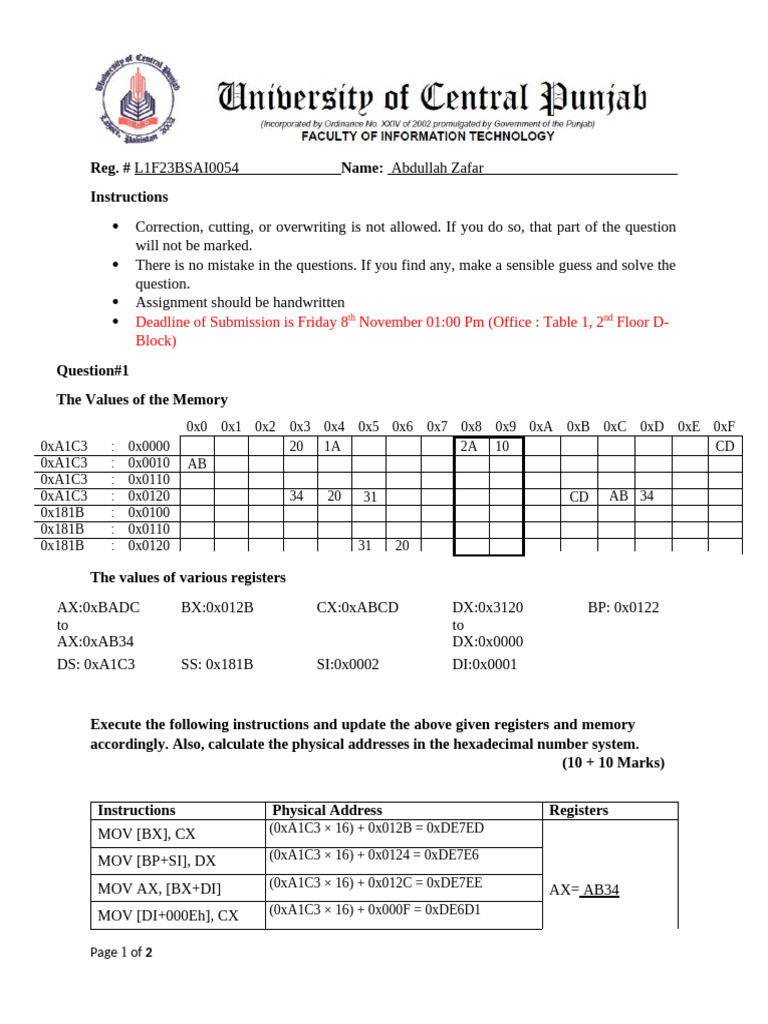 Computer Organization and Assembly Language (COAL) - Assignment 1 - UCP ...