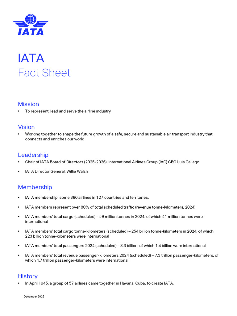 IATA 2025 Fact Sheet Overview | PDF | Civil Aviation | Airlines
