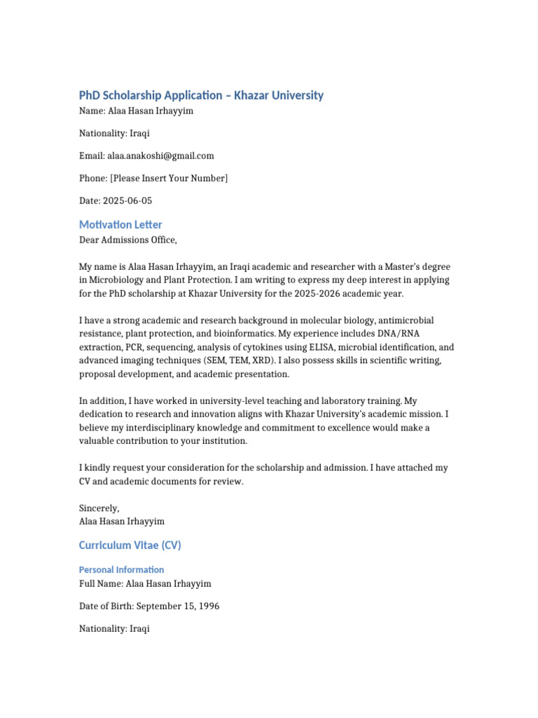 PHD Scholarship Khazar Alaa Hasan Irhayyim | PDF | Molecular Biology ...