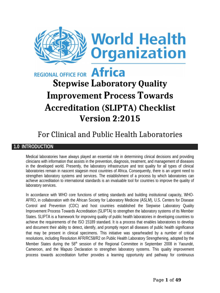SLIPTA Checklist for Lab Accreditation | PDF | Quality Management ...