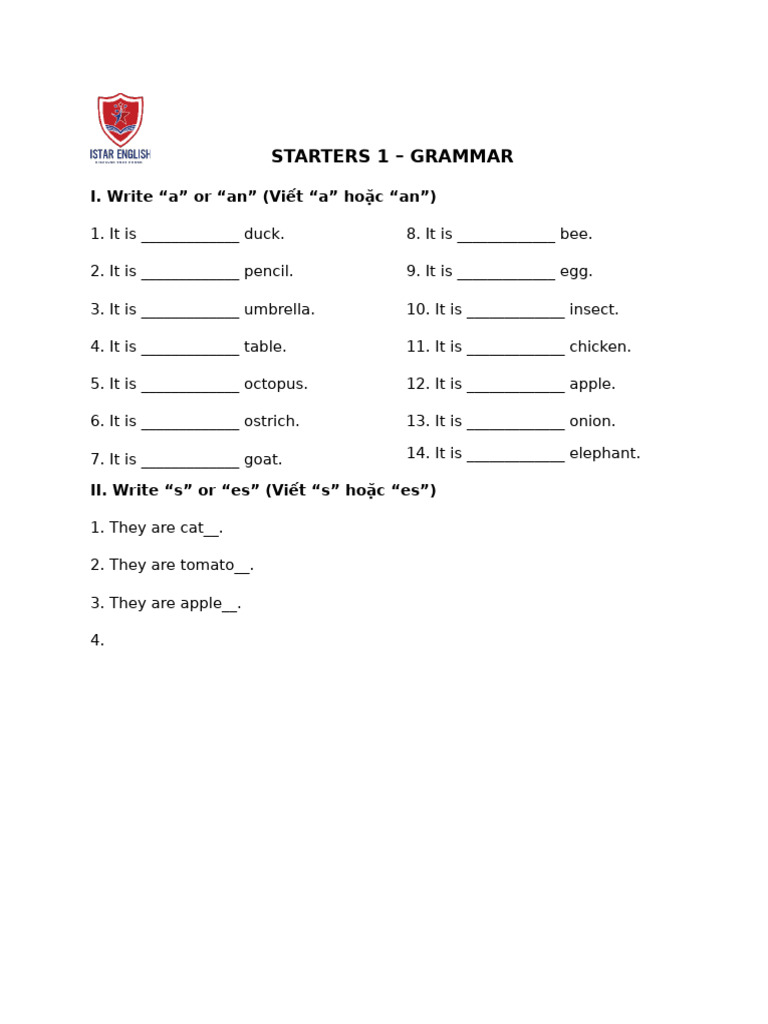 Starters 1 - Grammar | PDF