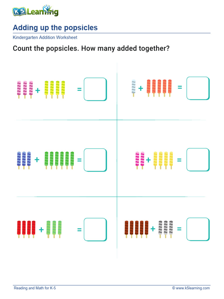 Kindergarten Popsicle Addition Worksheet | PDF