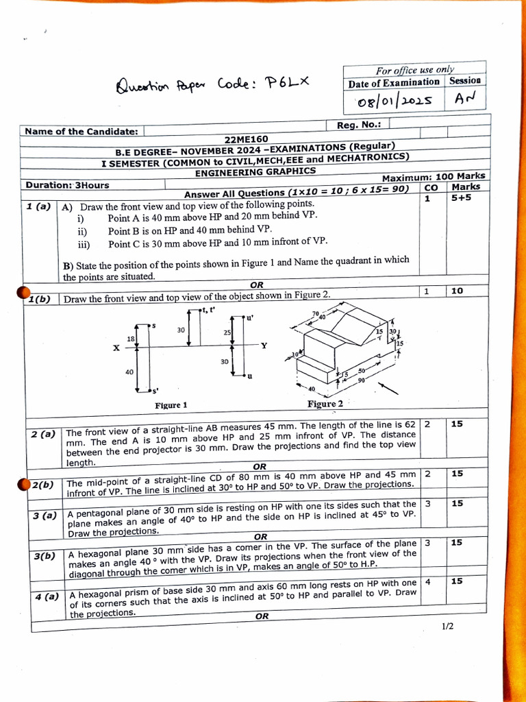 Engineering Graphics Exam Questions | PDF | Polytopes | Geometric Shapes