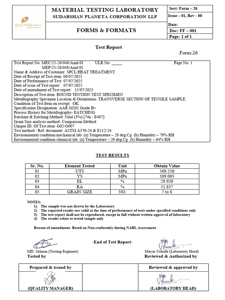 Material Testing Laboratory: Test Report | PDF | Materials Science ...