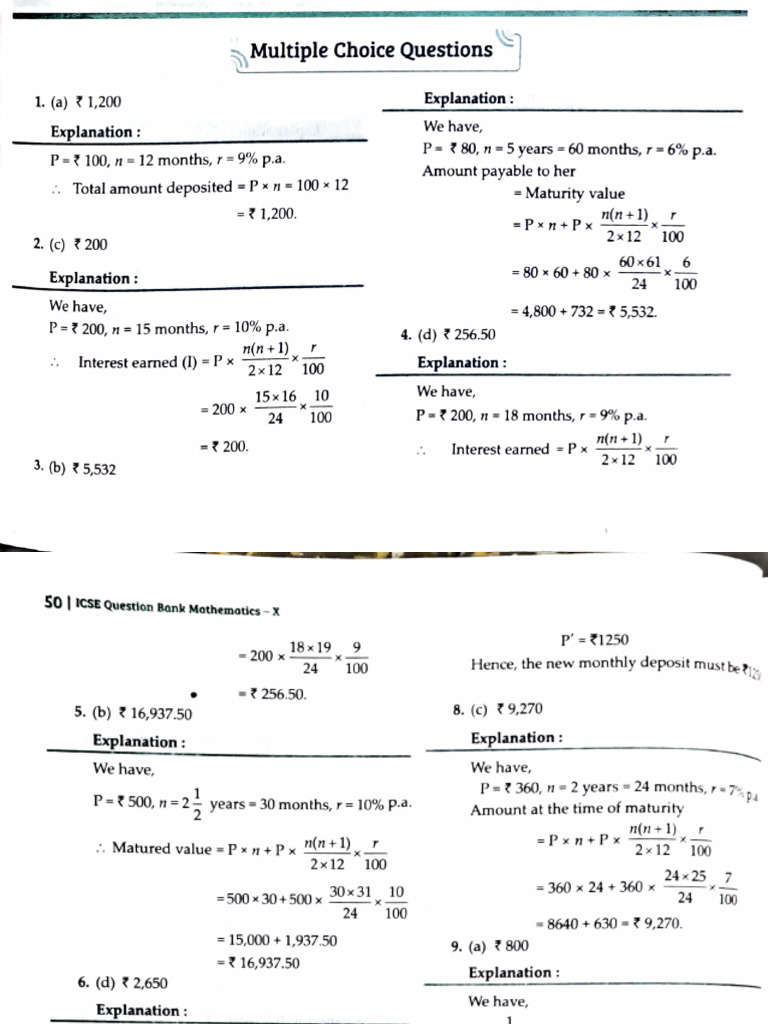 ICSE Mathematics: Recurring Deposit Calculations | PDF | Private Sector ...