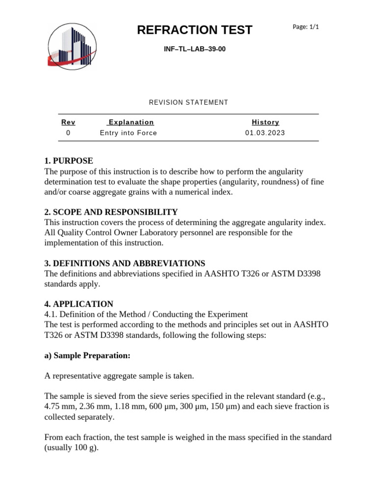 Inf - 39 - Refraction Test | PDF | Calibration | Grain (Unit)
