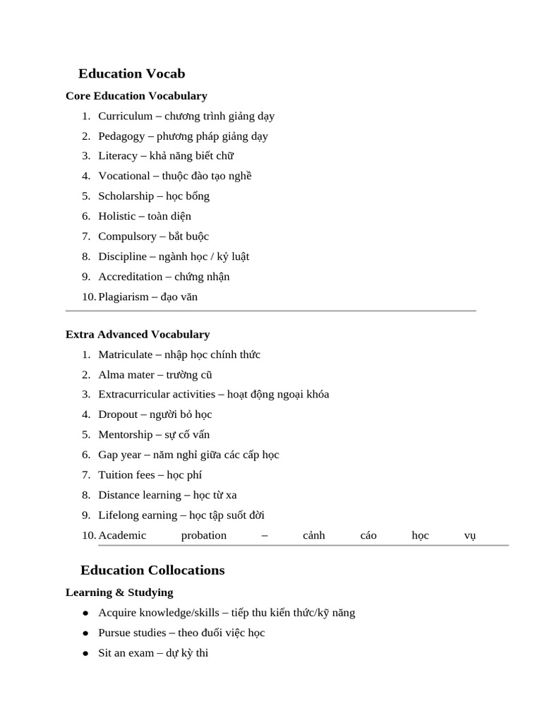 Core Education Vocabulary | PDF