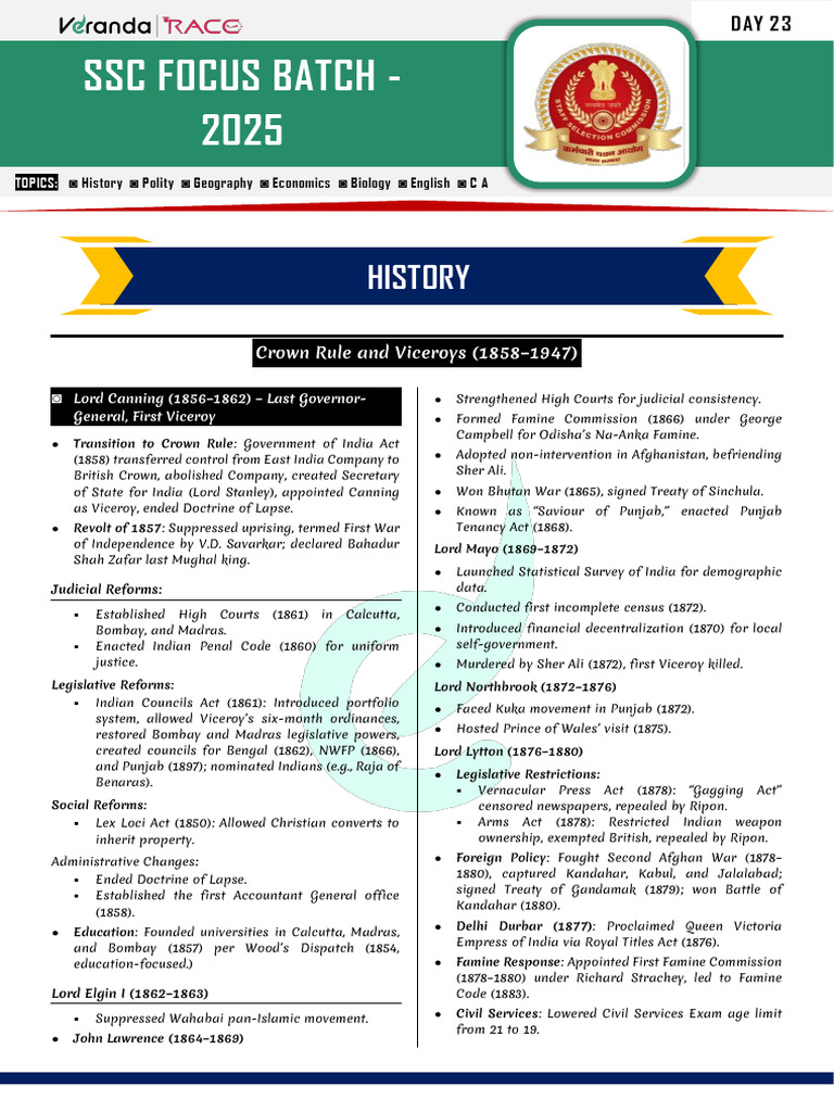 Crown Rule in India: Viceroys Overview | PDF | Oceans | Atlantic Ocean