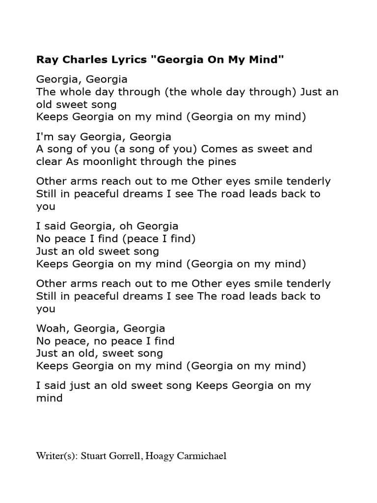 Georgia On My Mind Lyrics Analysis | PDF