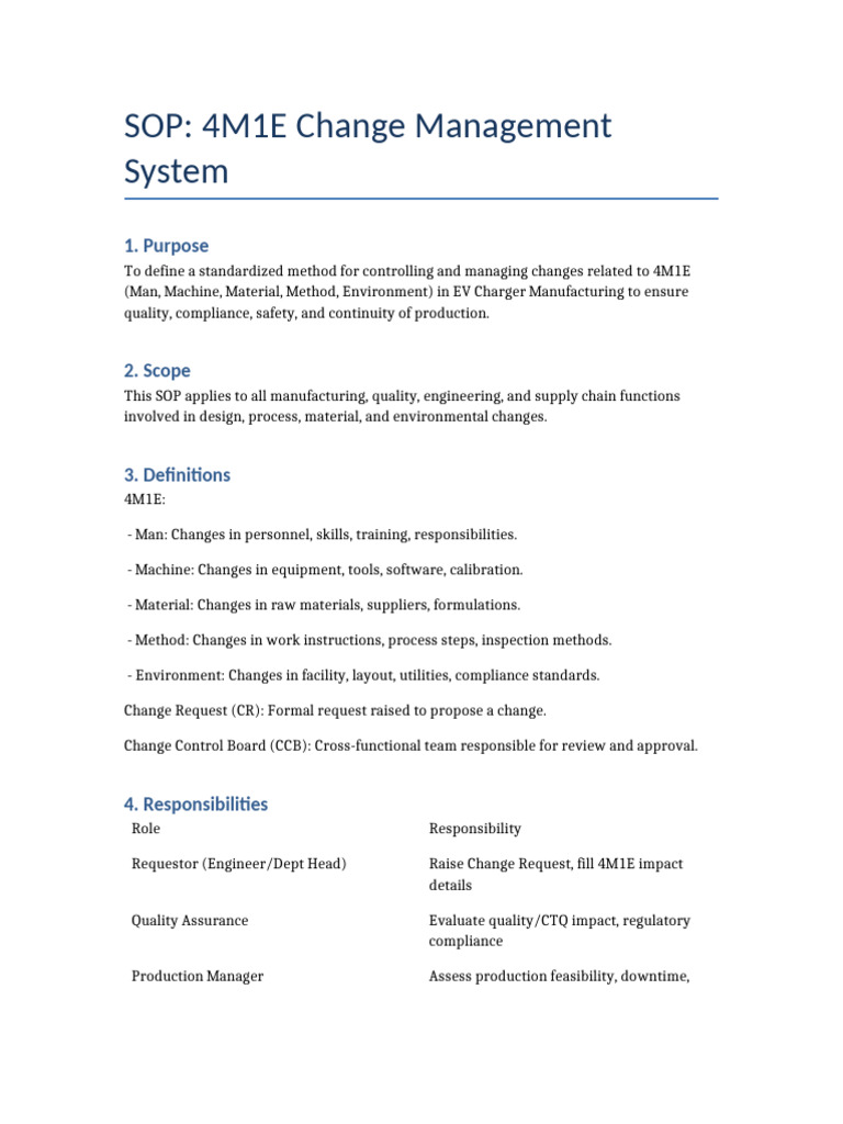4M1E Change Management SOP Guide | PDF | Verification And Validation ...