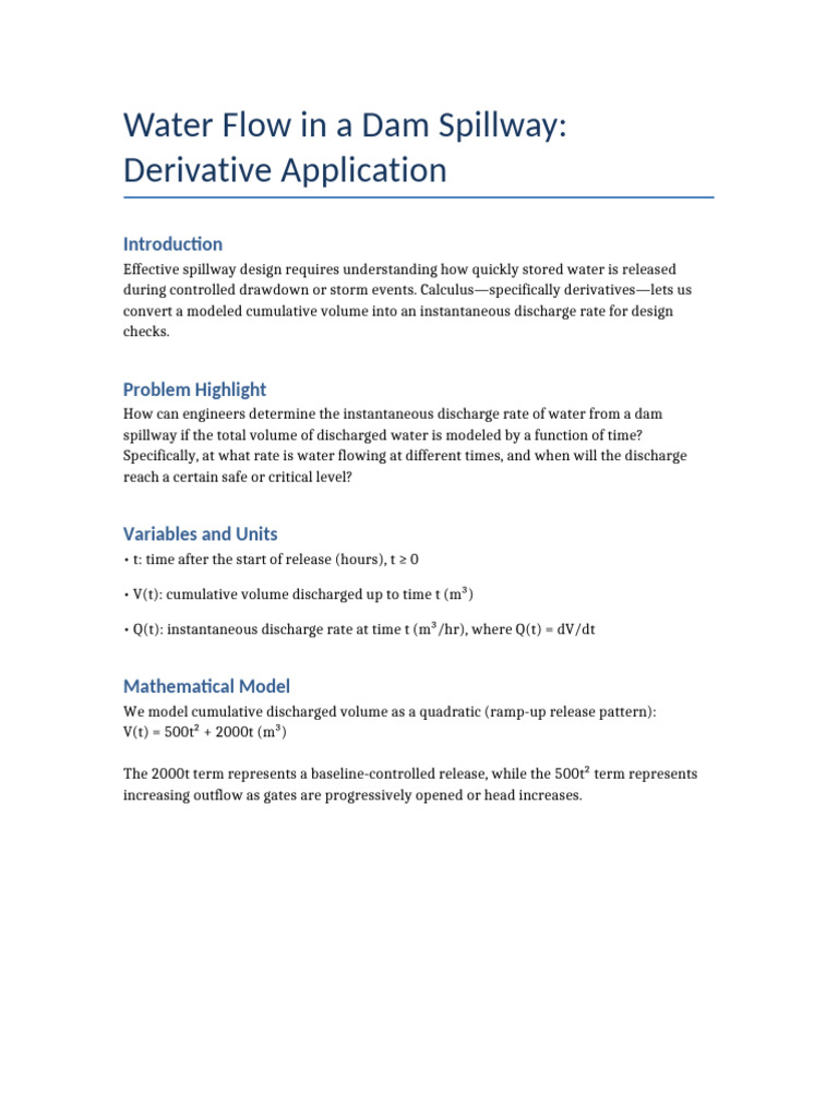 Dam Spillway Derivative Report | PDF | Derivative | Discharge (Hydrology)