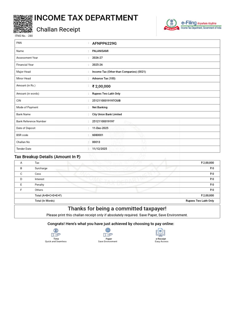 25121100019197CIUB_ChallanReceipt | PDF | Taxes | Government Finances