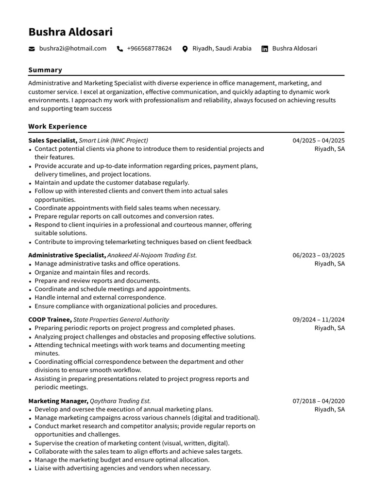 Resume Bushra Aldo Sari | PDF | Marketing | Business