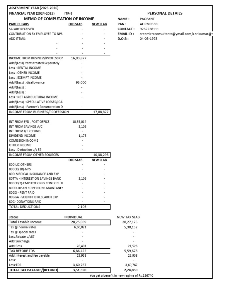 2025 Itr 1-5 Computation | PDF | Taxes | Income