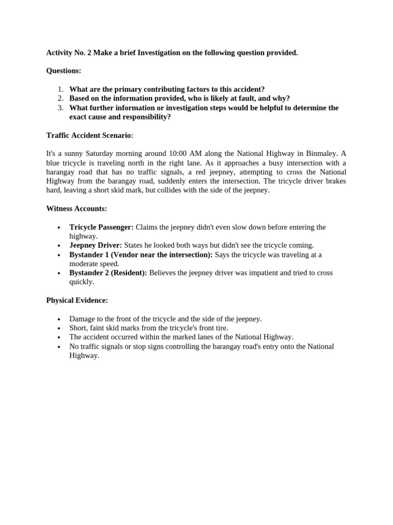 Traffic Accident Scenario | PDF