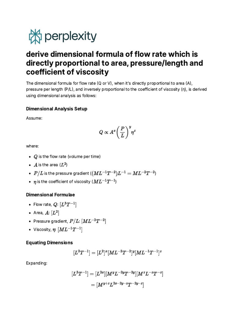 Dimensional Formula for Flow Rate Analysis | PDF | Fluid Mechanics | Applied And ...