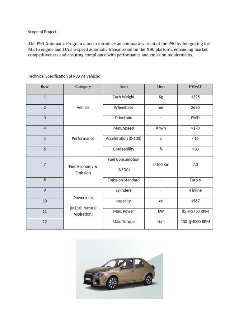 P90 Automatic Vehicle Specifications | PDF