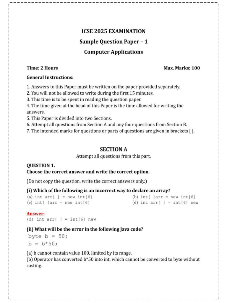 Sample Paper Icse | PDF