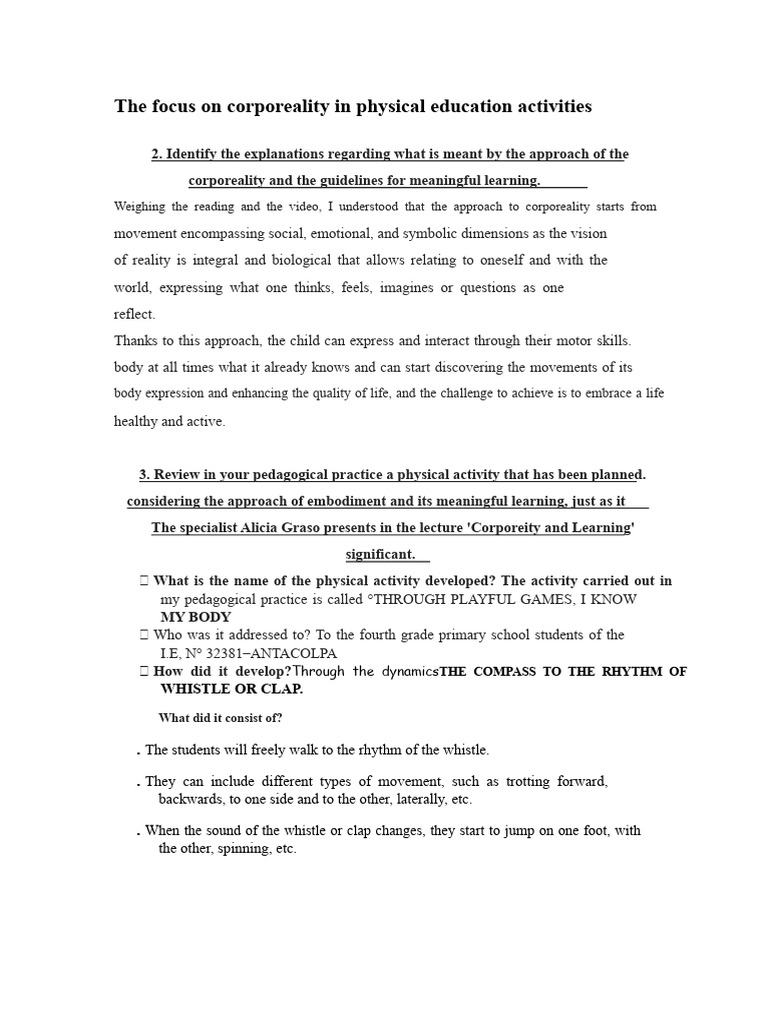 Corporeality in Physical Education Activities | PDF | Physical ...