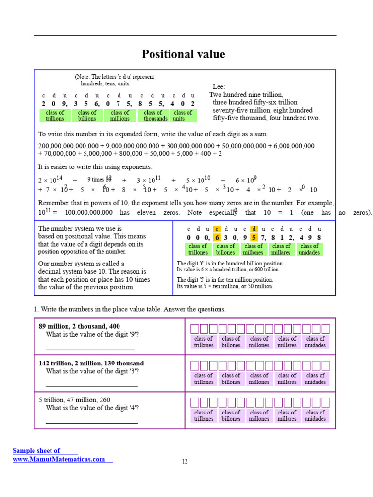 Positional Value 5 Positional Value | PDF | Arithmetic | Numbers