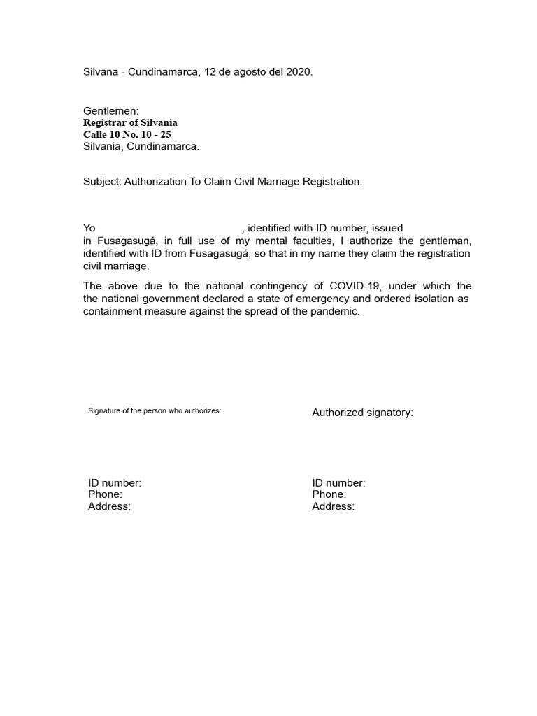 Civil Marriage Registration Authorization | PDF