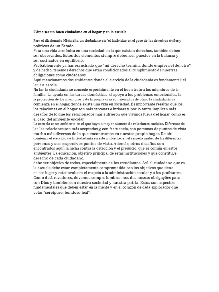 Cómo Ser Un Buen Ciudadano en El Hogar y en La Escuela | PDF
